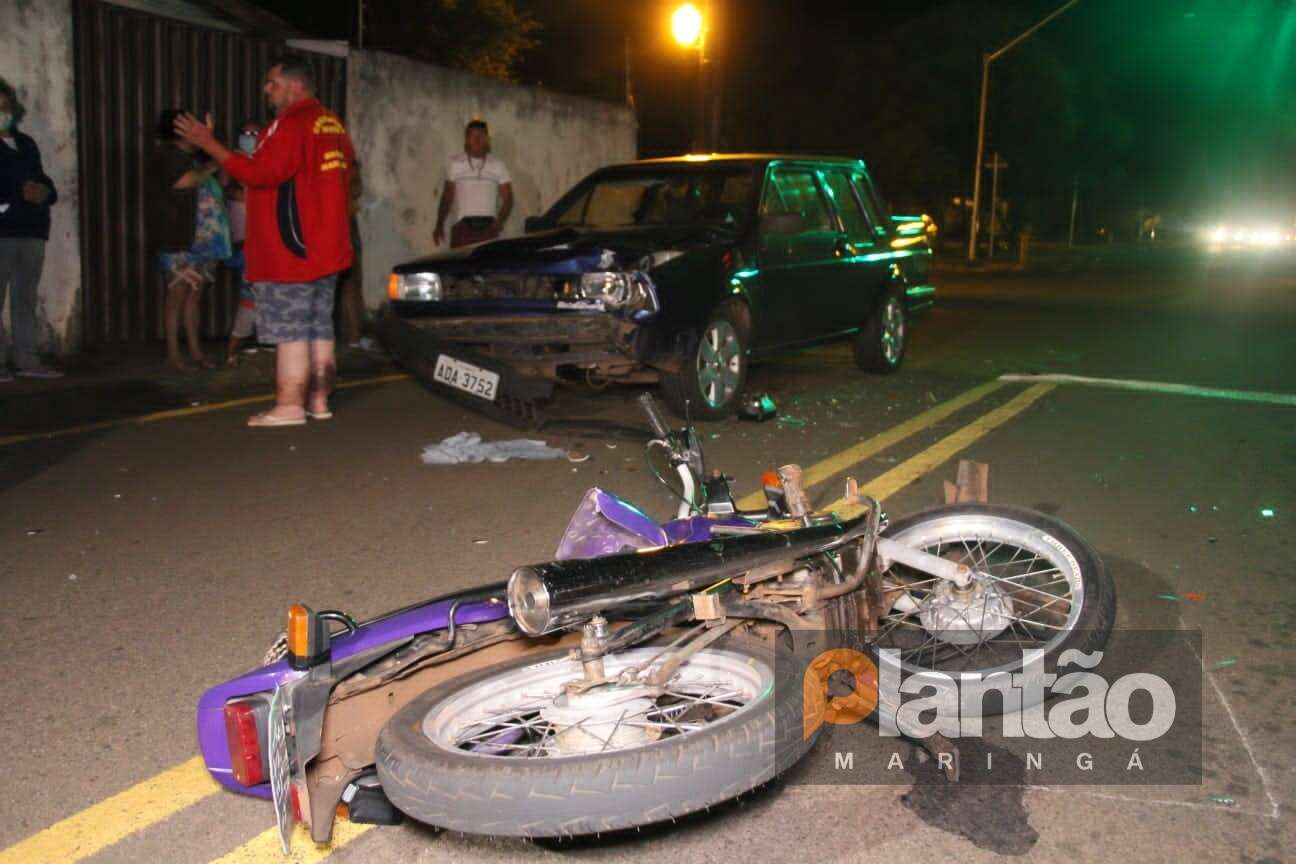 Duas pessoas ficam feridas em colisão frontal entre moto e carro em Maringá - Plantão Maringá