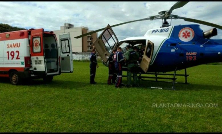 Helicóptero do SAMU socorre homem que caiu de dois metros de altura na cidade de Floresta - PR ...